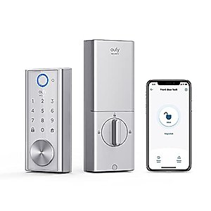 eufy Security S230 Smart Lock Touch & Wi-Fi, Fingerprint Scan, Keyless Entry Door Lock, Smart Built-in Wi-Fi Lock, Bluetooth Electronic Deadbolt, Touchscreen Keypad, BHMA Certified, IP65 Weatherproof