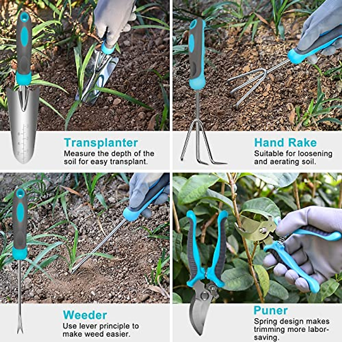 Gardening Tools, Carsolt 7 Piece Heavy Duty Stainless Steel Garden Tools Set with Ergonomic Rubber Handle. Variety of Gardening Hand Tools for Planting Gardening Kit with Gift Box Ideal Garden Gifts