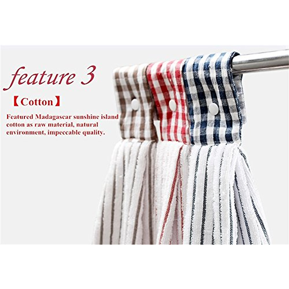 Vimeet 2 Pcs Kitchen Cotton Classical Striped Towel/Absorbent Towel/Hanging Towel/Hand Towel,Red Stripes