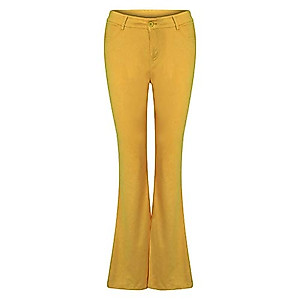 Lazapa Casual Pants for Women, Fall Winter Stretch Slim Tassel Corduroy Flare Jeans Button Zipper High Waist Bell Bottom Yellow