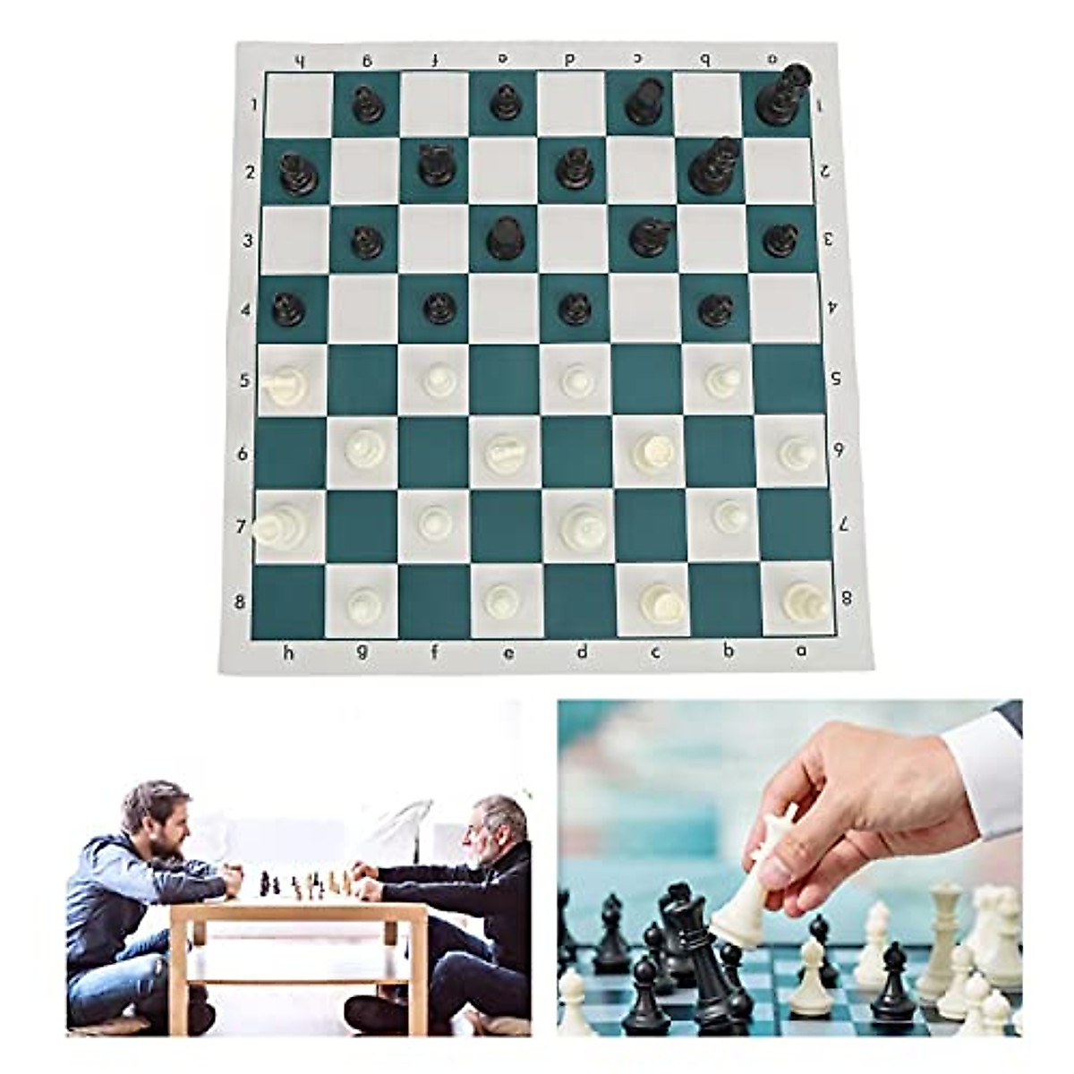 HERCHR Roll Up Chess Set, 32 Tournament Chess with Chess Board and Storage Bag Combo