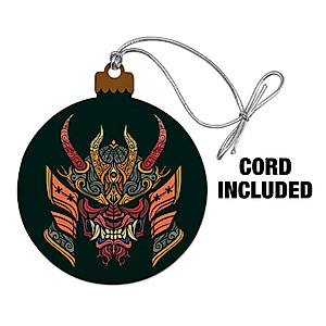 Samurai Warrior Japanese Demon Oni Mask Wood Christmas Tree Holiday Ornament