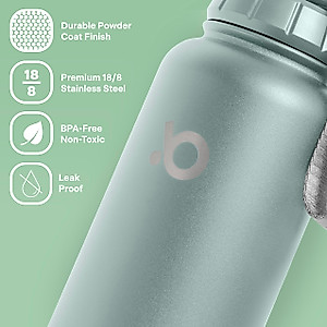 BackBook 32 oz Insulated Sports Water Bottle With 8 oz Storage Compartment, Double Wall Leak Proof Stainless Steel Bottle With 2 Lids for Sports and Travel, Cold and Hot Drinks, BPA-Free - Green