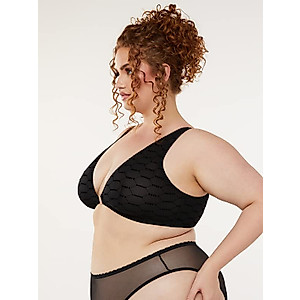 Savage X, Women's, Flocked Logo Bralette, All Gender, Unlined, Rose Gold-Tone Front Closure, Mesh, Wireless, Black Caviar, 3X