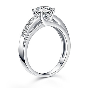 MABELLA Solid 925 Sterling Silver Solitaire Round Clear Cubic Zirconia Rings Engagement Ring for Women Size 9