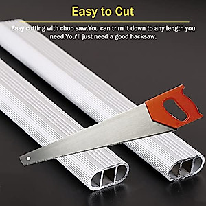 RAUGAJ Silver Aluminum Alloy Closet Rod Cuttable, 30-140Cm Long Oval Clothes Hanging Bar Top Mount, for Nursery/Home/Hotel/Office, with Bracket Kits/Closet W/D 23.6"(60Cm)