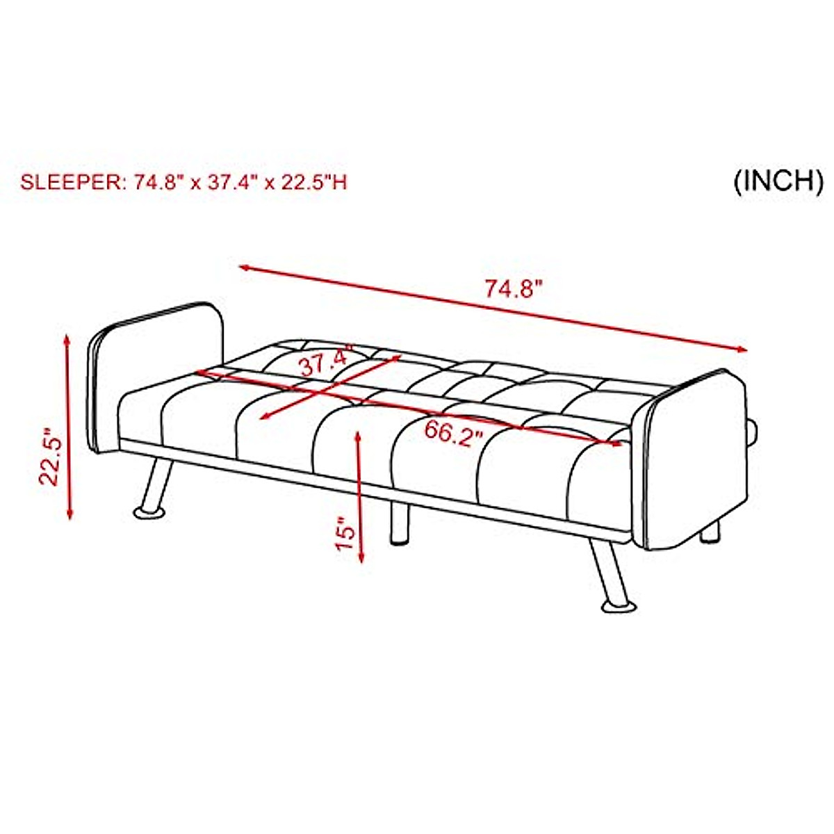 FULife Futon Sofa Convertible Sleeper Couch Bed Daybed Loveseat, Folding Recliner with 2 Cup Holders, Metal Legs, Removable Soft Pillow-Top Armrest for Living Room Small Place, Light Gray 66.1