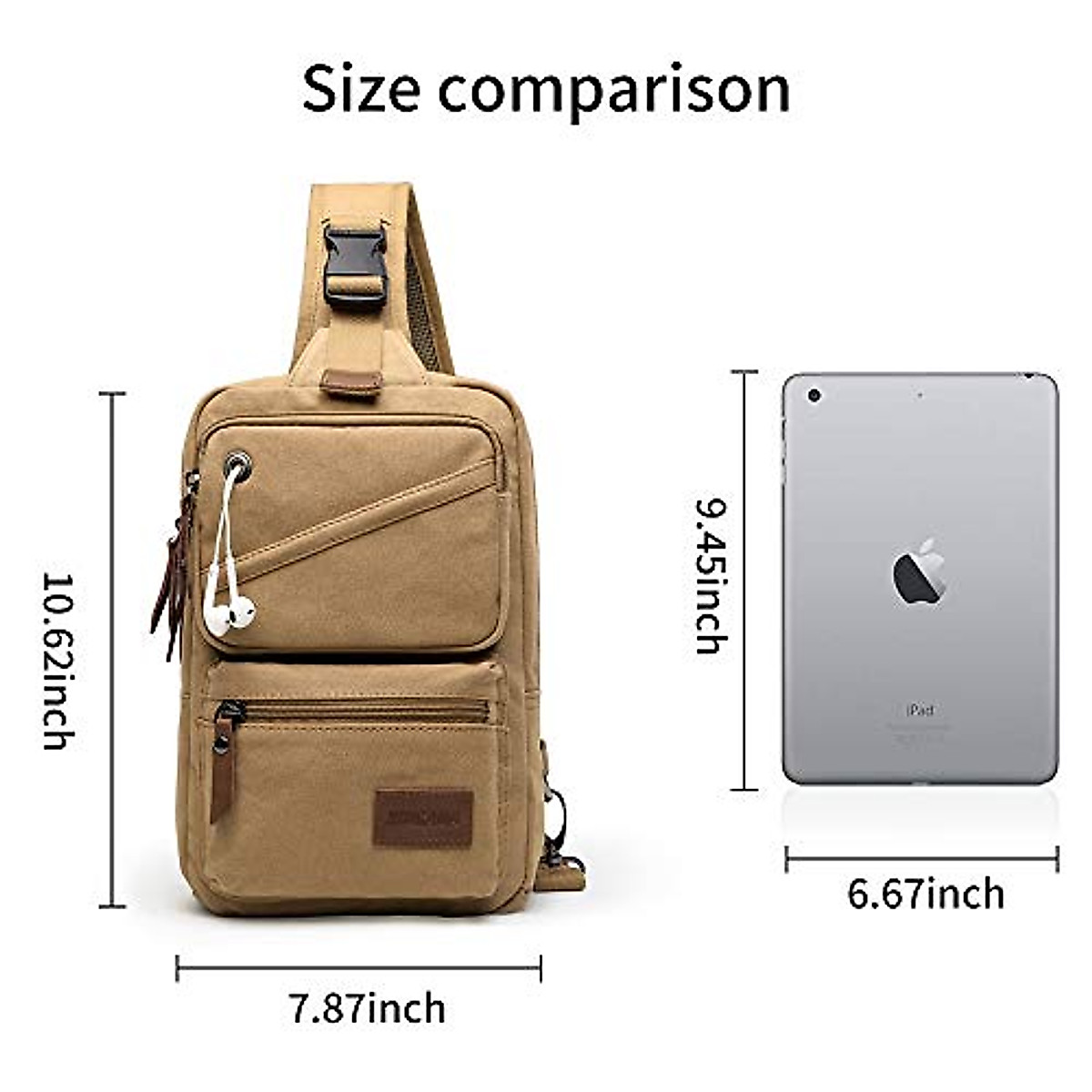 XINCADA Mens Sling Bag Chest Shoulder Bags Canvas Crossbody Backpack Messenger Bag Small Travel Bags