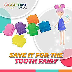 Giggle Time Glitter Tooth Keeper Chest Assortment (144) Pieces - Baby Tooth Box - Tooth Holder for Tooth Fairy, Tooth Keepsake Box - .75 inch Box