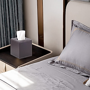 RHCSZ Stylish PU Leather Tissue Box Holder, Square Napkin Holder Pumping Paper Case Dispenser, Facial Tissue Holder with Magnetic Bottom for Home Office (Brown)