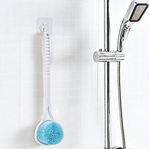 Healifty Bath Scrub Brush Exfoliating Shower Brush Bath Body Brush Handled Back Scrubber Dual-sided Silicone Soft Bath Brush for Wet or Dry Brushing Deep Cleansing and Massage Sky-blue