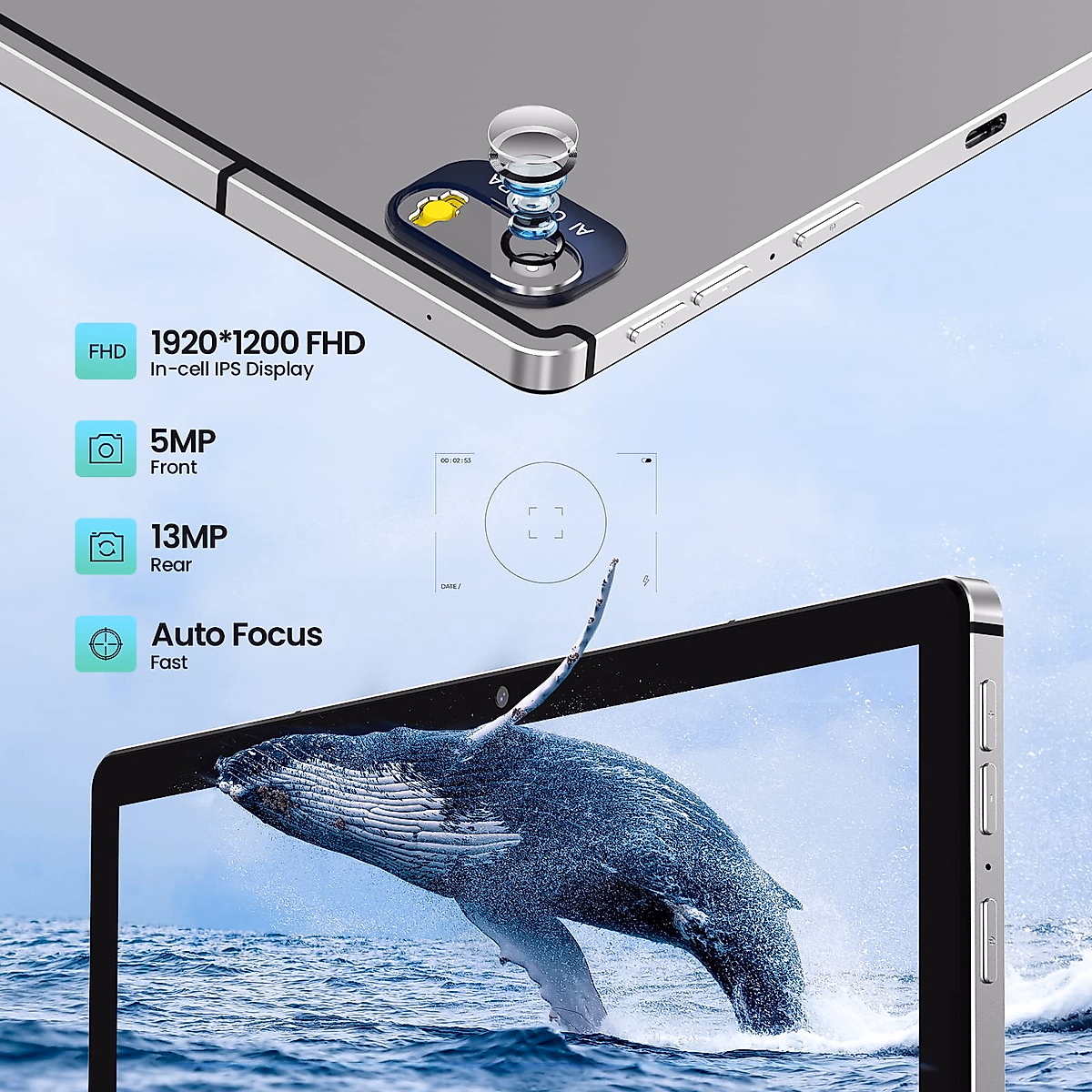 kinstone Android 12 Tablets-10.1Inch Gaming Tablet with 4G LTE/5G WIFI-8GB RAM+128GB ROM-Dual Camera 5+13MP-Upgrade 2.0GHz Octa-Core Processor-1920 x 1200 FHD IPS-8000mAh Battery Capacity(Sliver)