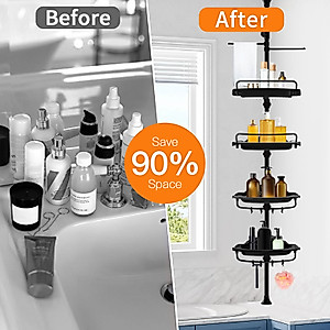 WSBArt Corner Shower Caddy Tension Pole Quick Installation Shower Caddy 18/8 Stainless Steel Rustproof Shower Organizer 4 Tier Adjustable Shower Shelves for Bathtub Shower Rack 32-122inch