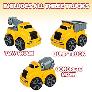 ArtCreativity 3.5 Inch Pull Back Construction Vehicle Toys for Kids - Set of 3 - Includes Mini Dump Truck, Tow Truck, and Concrete Mixer - Best Gift, Party Favors for Boys & Girls - Yellow and Grey