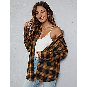 Blooming Jelly Women's Button Down Shirts Long Sleeve Collared Business Casual Tops Work Blouses V Neck Flannel T Shirts (Medium,Brown Plaid)