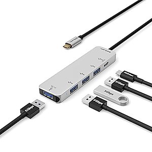 EZQuest USB C Hub 5 in 1 with 4 USB A 3.0 Ports (1 with BC 1.2), 1 USB C PD 3.0 with FRS - Compatible with USB C Laptops and Devices