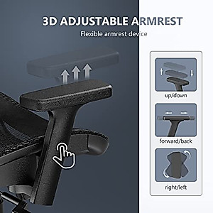 Tatub Mesh Ergonomic Office Chair Lumbar Support, High Back Mesh Computer Chair with Adjustable Headrest & 3D Armrest Tilt Lock for Adults, Ergonomic Chair with Wheels for Home Office (Black)