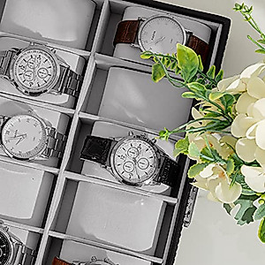 Oyydecor Watch Box PU Leather Case Organizer Wooden Storage Organizer for Storage and Display Men's & Women's Gift Business (12Slots-Gray)