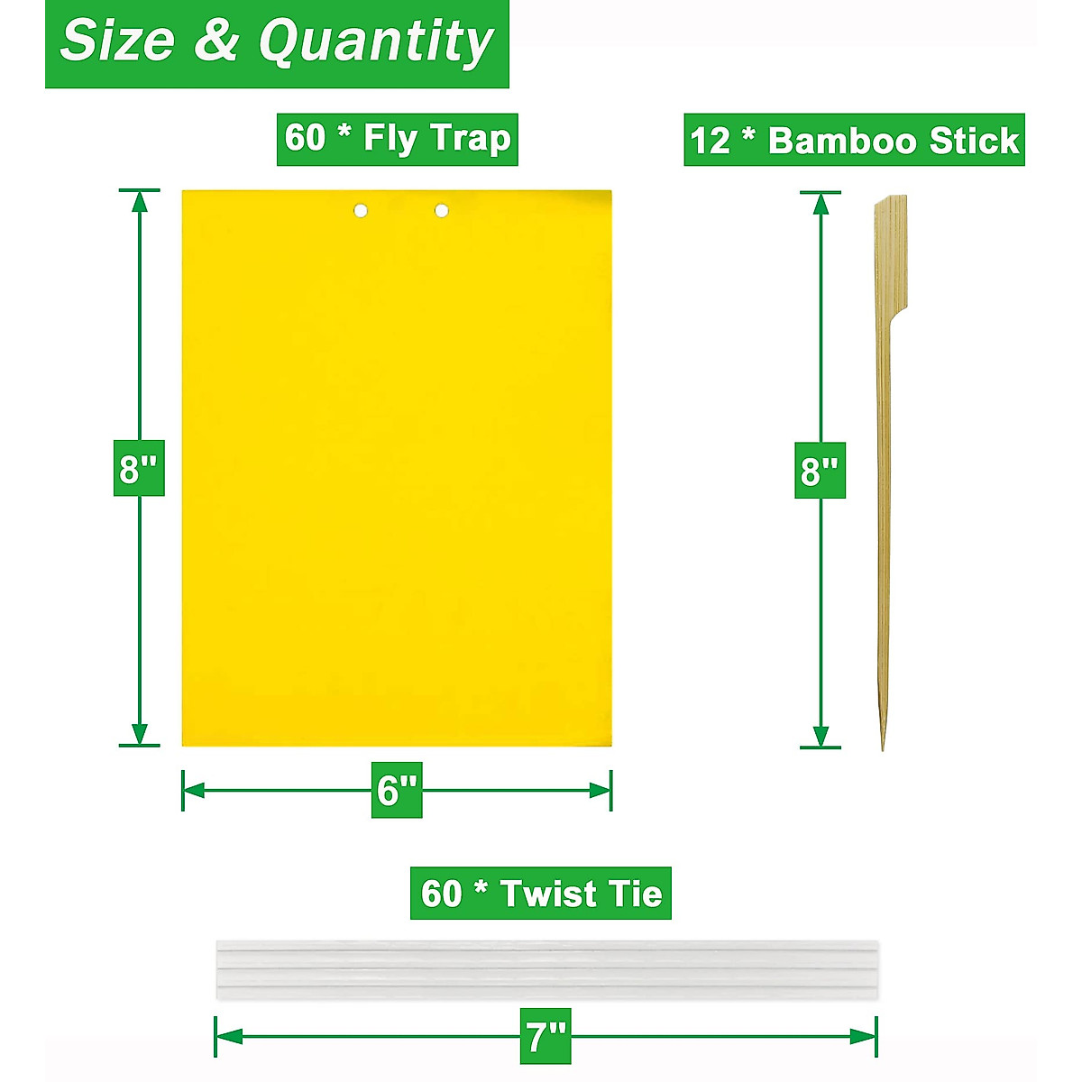 60 Sheets Sticky Fly Traps, Dual-Sided, for Flying Insect, Indoor and Outdoor, Twist Ties and Sticks Included, 8x6 Inch, Yellow
