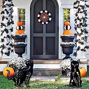 YEAHOME Halloween Decorations Outdoor, 2 Pack Skeleton Black Cat Garden Stakes for Halloween Decor, Scary Metal Cat Silhouette Yard Signs for Outside Garden Lawn Patio Party Decorations