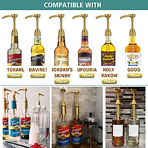 COODUM 3 Packs Coffee Syrup Pump Fits 750Ml Torani, DaVinci, Jordans Skinny Syrup Bottles, Torani Pump Dispenser for Coffee Syrup Snow Cones, No Dripping, Ideal for Home and Coffee Bar - Gold