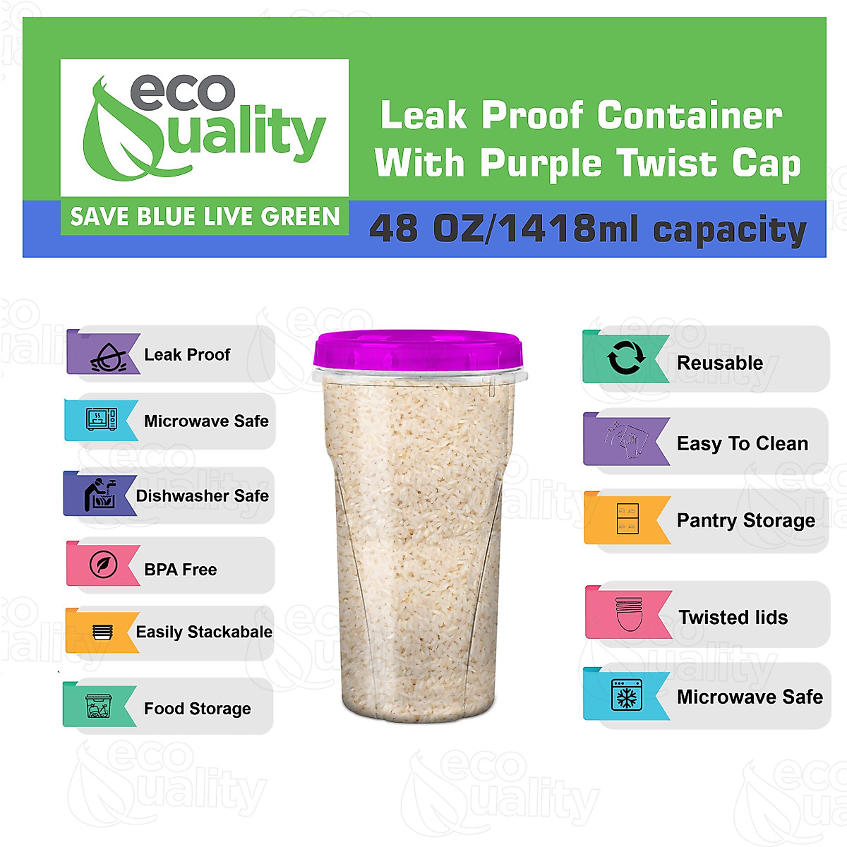 48 oz Clear Twist Top Storage Deli Containers with Leak Proof Lids Purple - BPA Free Snack Containers Airtight Reusable Plastic Food Storage Canisters with Twist Seal Caps, Food Storage, Meal Prep, Freezer, Kitchen Organizer, Stackable, Reusable (4)