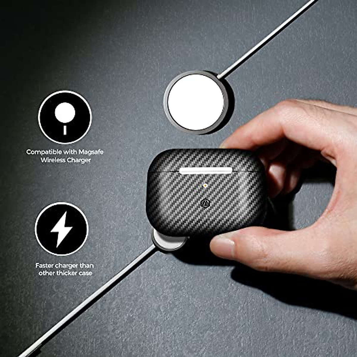 MONOCARBON Real Carbon Fiber Case for AirPods Pro 2nd Generation 2022 with Stripes Lanyard | Slim & Durable Cover for AirPods Pro 2 Accessories | Support Wireless Charging | Shock-Absorbing Protective