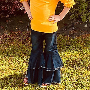 AwarFy Children Jeans Flare Pants Clothes Kids Girls Trousers Baby Toddler Tassel Pants Denim Girls (Dark Blue #8, 6-7 Years)