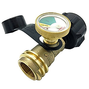 Premium Gauge Master Propane Tank Gauge Gas Meter - Cylinder Gas Level Indicator Adapter - Suitable for All BBQ Grill, RV Camper & Appliances - Type 1 Connection - Includes Cover Cap & Leak Detector