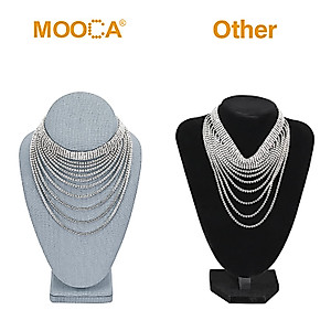 MOOCA 2 Pcs Linen Covered Wood Necklace Display Busts - Elegant Jewelry Chain Mannequins for Necklaces - 6 3/8 W x 4 1/4 D x 10 H in, Dim Grey