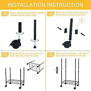 Simple Deluxe Heavy Duty 6-Shelf Shelving with Wheels, Wire Shelving with Hanging Hooks, Adjustable Storage Units, 17.32" D x 11.42" W x 64.96" H, 6 Tier, Black