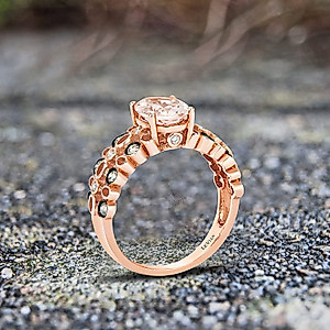 LE VIAN 3/8 Carat Diamond and Oval Morganite Engagement Ring for Women in 14k Rose Gold (Fancy Brown/H-I, SI1-SI2, cttw) Promise Anniversary Ring Size 7