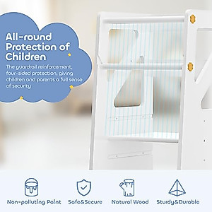 Toddler Kitchen Step Stool, REONEY 2 in 1 Kids Standing Tower, High Chairs with Removable Tray, Height Adjustable Learning Helper Tower for Kitchen Counter Bathroom Sink