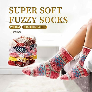 ICEIVY 5 Pack Women Thick Soft Warm Fuzzy Socks Winter Wool Fluffy Cozy Socks Casual Home Sleep Socks with Gifts Box(Multicolor-K)