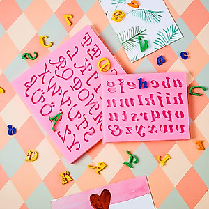 4 Pieces Christmas Letters Silicone Mold Number Silicone Mold Uppercase Letters Silicone Fondant Mold Lowercase Letters Chocolate Mold Handmade Soap Mold Biscuit Ice Cube Tray for Desserts (Pink)