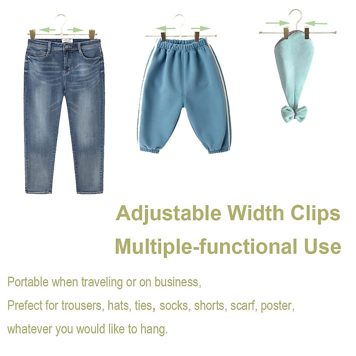 Koobay Pants Hanger Gold Aluminum Skirt Hangers 2-Adjustable Clips Heavy Duty Clothes Hangers Space Saving Durable Hanger 11.8" Closet Organizer for Pant,Pack of 10