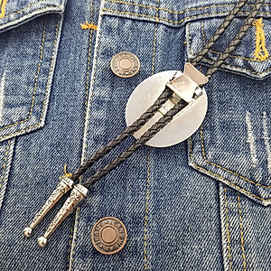 SELOVO Genuine Leather Bolo Tie for Men Native Western Created Turquoise Stone Silver Tone