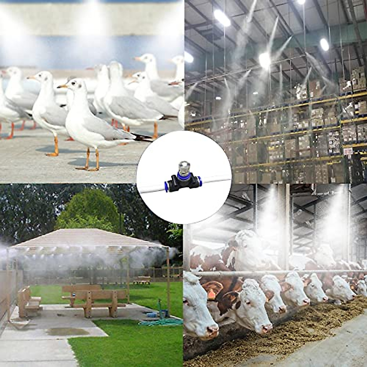 Misting Cooling System,10 Stainless Steel Mist Nozzles 10 Connector Outdoor Cool Mister for Patio Garden Umbrellas Greenhouse Fan Trampoline Waterpark, 1/4" Misting Hose NOT Included