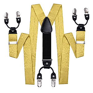 Dubulle Gold Suspender Paisley bowtie Set Silk Brace Adjust Elastic Suspender Set