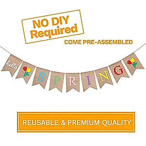 Hello Spring Banner Burlap Decoration Hello Spring Hanging Banner Garland Spring Home Mantel Fireplace Party Hanging Decoration for Door Mantel Fireplace Party Hanging Supplies