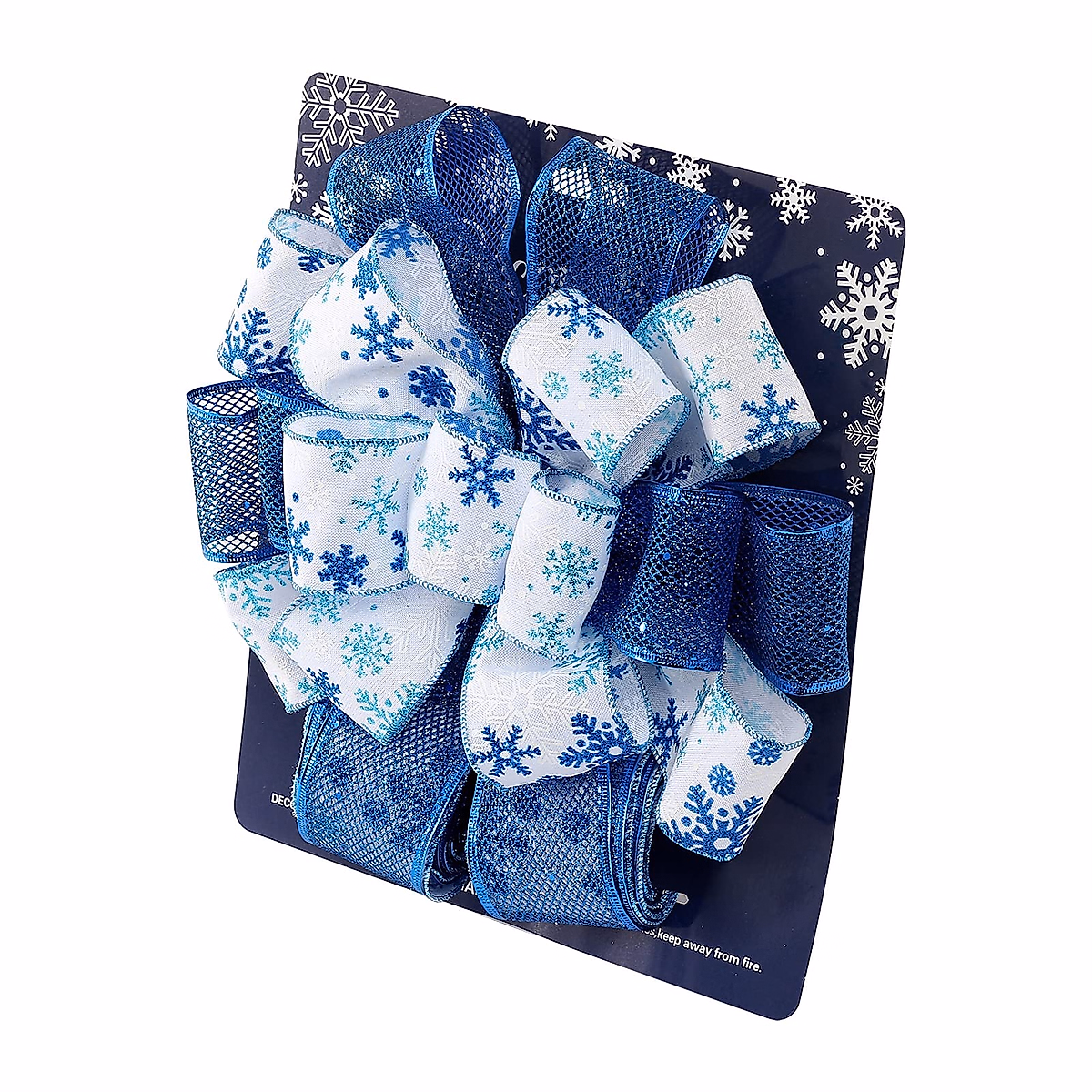 Christmas Tree Topper Bow, 44X12 Inch Artificial Xmas Tree Flower Topper Decor, for Family, Wedding, Birthday Party, Indoor Outdoor Thanksgiving Christmas Decoration - Blue/White/Snowflake.