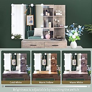 VINGLI Vanity Desk with Sliding Mirror & Lights & Charging Station & Drawers & Shelves, Farmhouse Modern Makeup Vanity Set with Stool for Bedroom