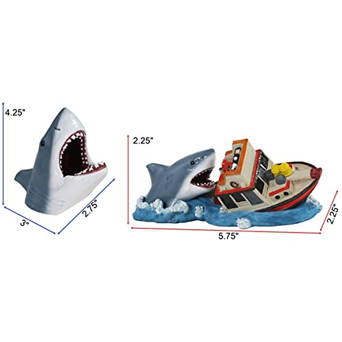 Penn-Plax Jaws Officially Licensed 2-Piece Aquarium Ornament Bundle – Includes Boat Attack and Shark Swim-Through – Small
