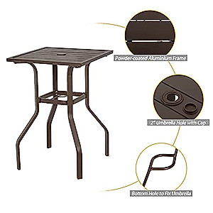 Crestlive Products Patio Bar Set, Aluminum Counter Height Bar Stools and Table Set All Weather Furniture in Antique Brown Finish for Outdoor Indoor, 2 PCS Bar Chairs with 1PC Table (Dark Gray)