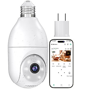 OFYOO Light Bulb Security Camera with Night Vision, 2K HD Home Security Cameras, Motion Detection, 360° Remote Viewing, and Real-Time Alerts for Home Safety, Waterproof, Indoor and Outdoor Cam