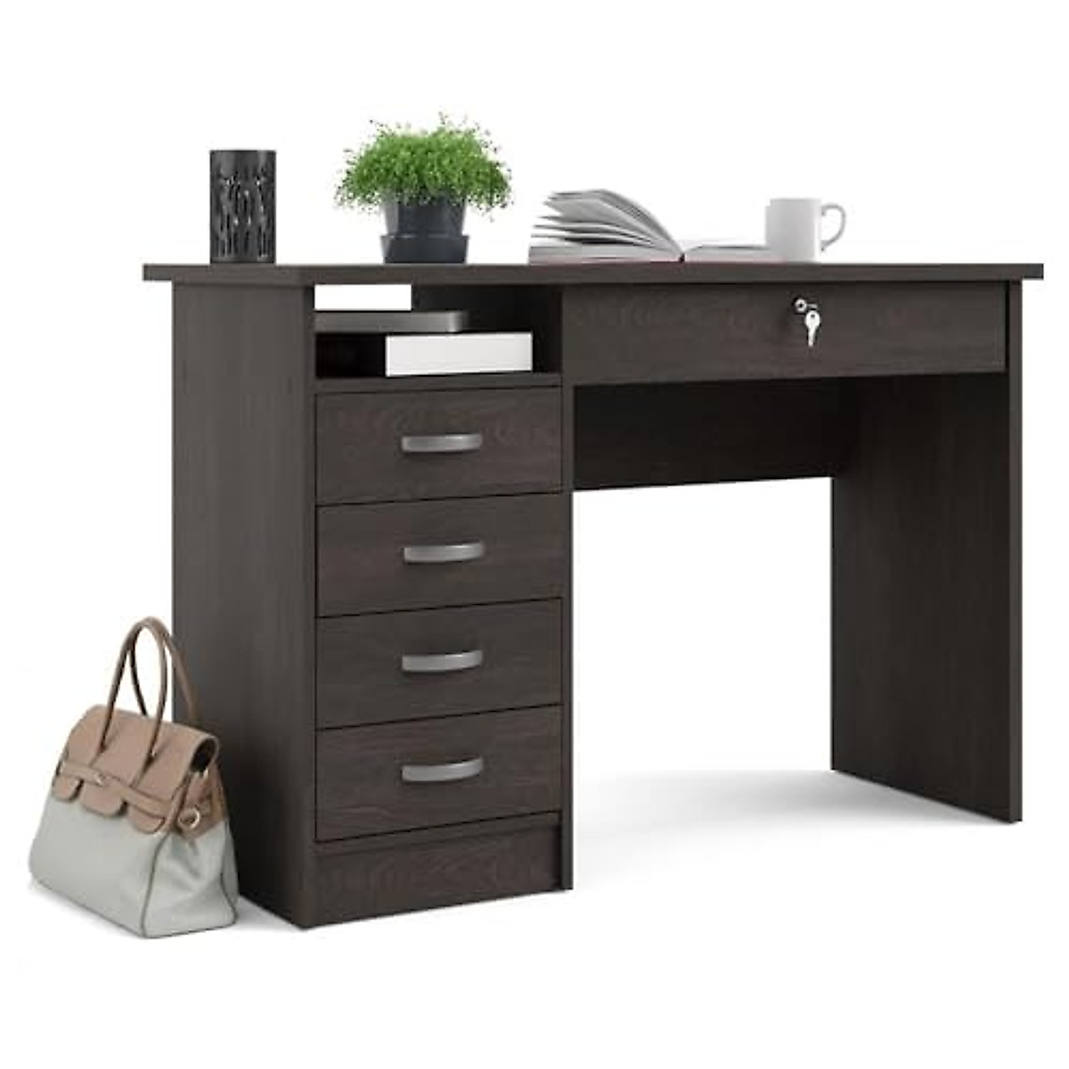 Tvilum, Dark Chocolate Walden Desk with 5 Drawers