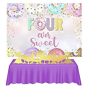 Mocsicka 4th Donut Birthday Backdrop Four Ever Sweet Donut Birthday Party Decoration Background Toddler Girl 4th Birthday Party Banner Supplies (7x5ft (82x60 inch))