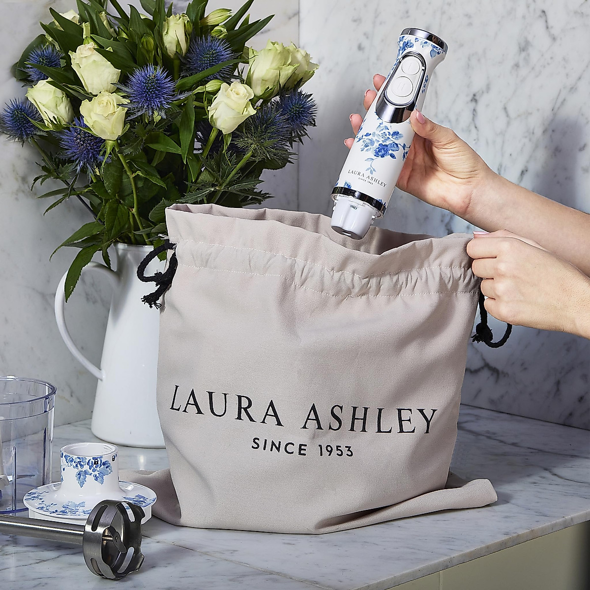 Laura Ashley 150W Immersion Blender Handheld - 4 in 1 Electric Hand Blender for Kitchen with Durable Stainless Steel Blades, Whisk & 300ml Mixing, Pouring Cup - 2 Speed Modes Hand Held Stick Blender