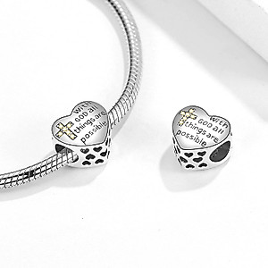ORANGE FOREST 925 Sterling Silver Cross Charms for Charm Bracelets With God All Things Are Possible Religious Heart Beads Jewelry Gift for Women