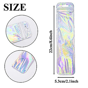 Resealable Foil Ziplock Bags 50 PACK Aluminum Foil Bags Long Jewelery Plastic Bags For Pen Lip Eyelash Jewelry Necklace Long Packaging Holographic Rainbow Color